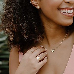 AllenCOCO White Opal Adorned Sunburst Stud Earrings 925 Solid Sterling Silver Post 14k Gold Plated Jewelry for Women