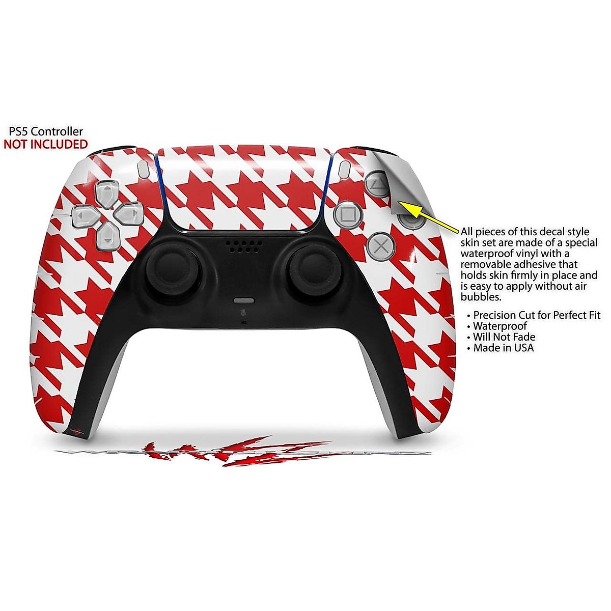 WraptorSkinz Skin Wrap compatible with Sony PS5 DualSense Controller Houndstooth Red (CONTROLLER NOT INCLUDED)