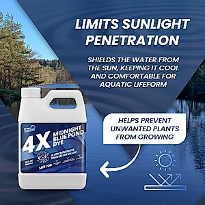 Midnight Blue Pond Dye 4X Concentrate, Dark Natural Looking Blue Pond Dye for Beautiful, Deep Blue Pond, Super Concentrate Pond Dye Blue, Protects Against Sunlight, Safe for Fish & Wildlife, 32 oz
