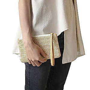 AUEAR, Women's Hand Wrist Type Straw Clutch Bag Bohemian Summer Beach Sea Handbag Purse Zipper Wristlet