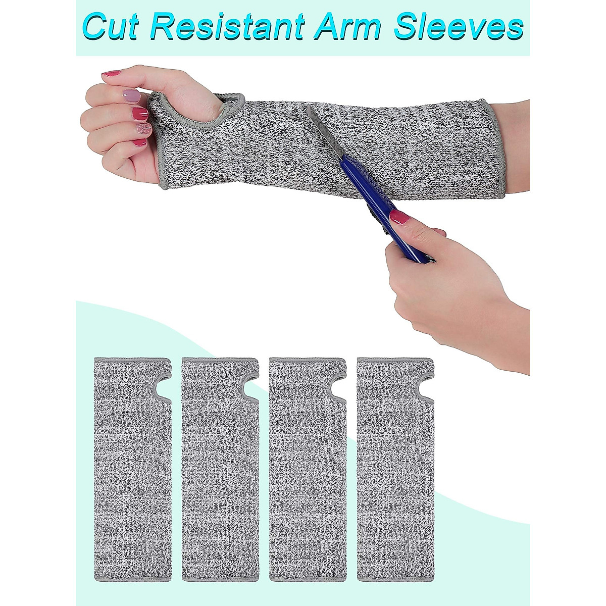 SATINIOR 2 Pairs Cut Resistant Sleeves Protective Arm Sleeves Safety Arms Protection Sleeves with Thumb Hole,for Garden Kitchen (Black, Gray), Medium