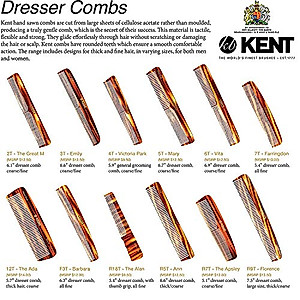 Kent F3T Handmade Dressing Table Comb for Men and Women, All Fine Tooth Hair Comb Straightener for Everyday Grooming Styling Hair, Beard and Mustache, Saw Cut and Hand Polished, Made in England