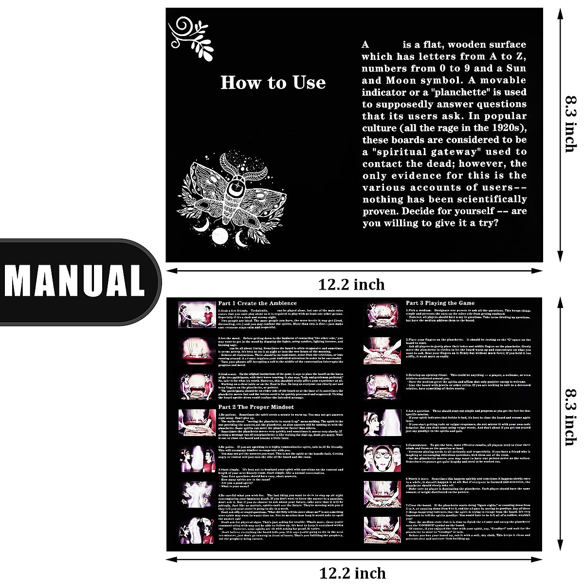 Pendulum Dowsing Divination Board Set Black Wooden Talking Board with Planchette Accessories for Teens Adults Birthday Party and Family Gatherings Games Supplies (Moth Style)