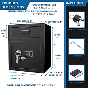 Barska AX11930 Large 1.10 Cubic Ft Digital Multi-User Keypad Security Business Depository Drop Safe with Front Load Drop Box for Money, Cash, and Mail