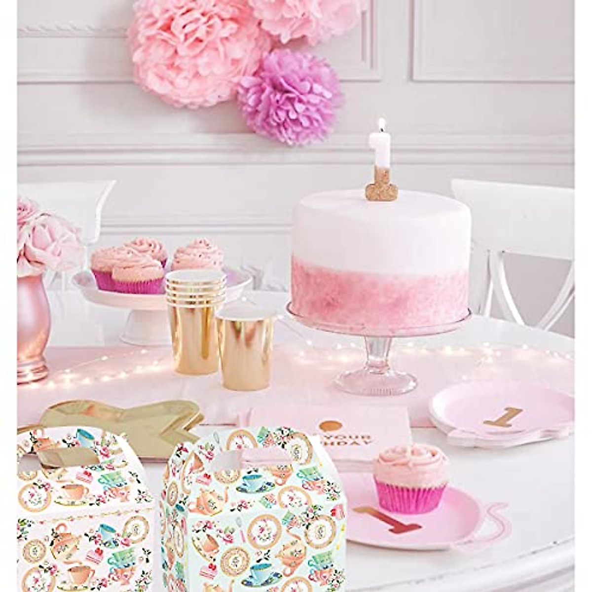 CIEOVO 24 Pack Tea Party Goodie Gift Boxes, Tea Party Paper Gift Boxes Bags for Floral Tea Theme Baby Shower Bridal Shower Engagement Bachelorette Party Supplies Decorations