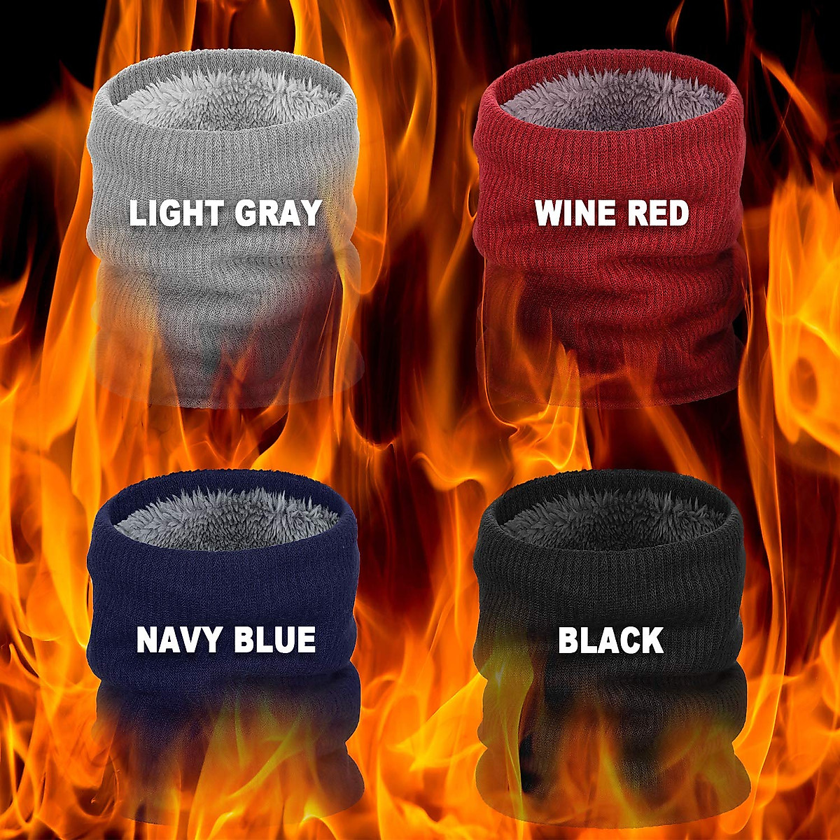 Syhood 4 Pieces Winter Neck Warmer Fleece Tube Scarf Thicken Knitted Windproof Bandana for Men and Women (Wine Red, Black, Navy Blue, Light Gray)
