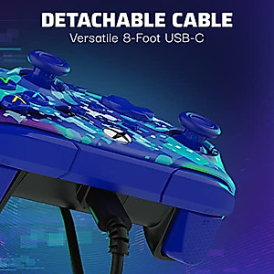 PDP Gaming REMATCH Enhanced Wired Controller Licensed for Xbox Series X|S/Xbox One/PC/Windows, Mappable Back Buttons, Advanced Customizable App - Digital Glitch Blue