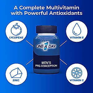 One A Day Men's Pre-Conception Health Multivitamin to Support Healthy Sperm, Supplement for Men with Vitamin C, Vitamin E, Selenium, Zinc, and Lycopene, 30 Count