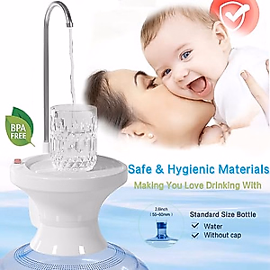 White Drinking Water Dispenser Pump, Automatic Electric Drinking Water Bottle Pump for 1-5 Gallon Water Jugs, USB Rechargeable with The Switch Control, Portable for Home, Kitchen, Office, Camping