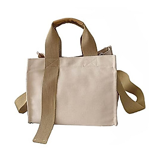 Women's Large Canvas Tote Bag Simple Shoulder Shopping Bag Solid Color Commuter Fashion Postman Tote Bag(Beige)