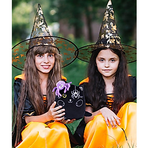 Halloween Plush Cat Stuffed Animals - Black Cats Plush Toys with Purple Spider, Cute Halloween Decor, Kids' Pillow, Gifts for Girls Boys, 8 Inch