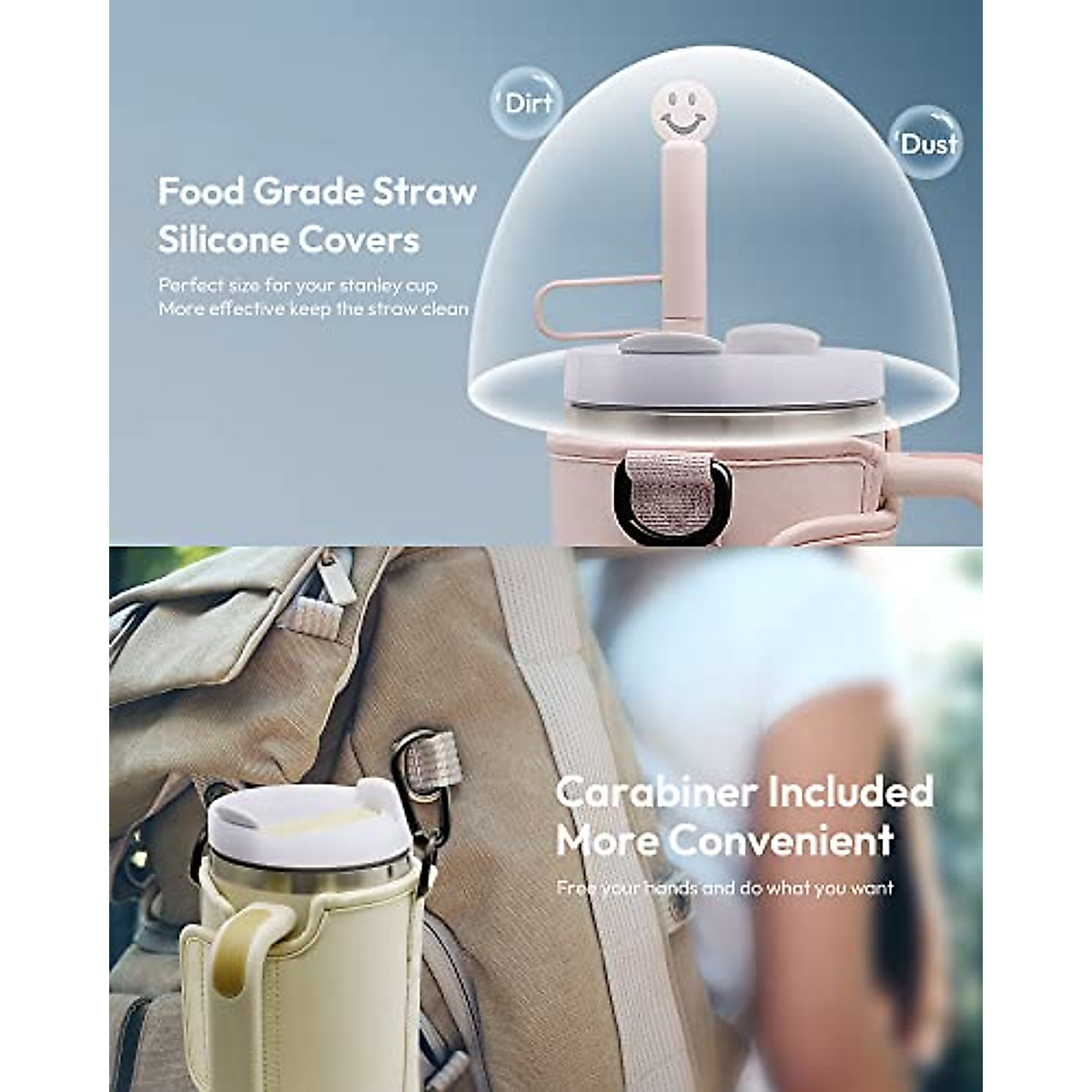 BILTRTE Water Bottle Carrier Bag Compatible with Stanley 40oz Tumbler with Handle, Water Bottle Holder with Adjustable Shoulder Strap for Hiking Travelling Camping (Rose Quartz, 40oz)