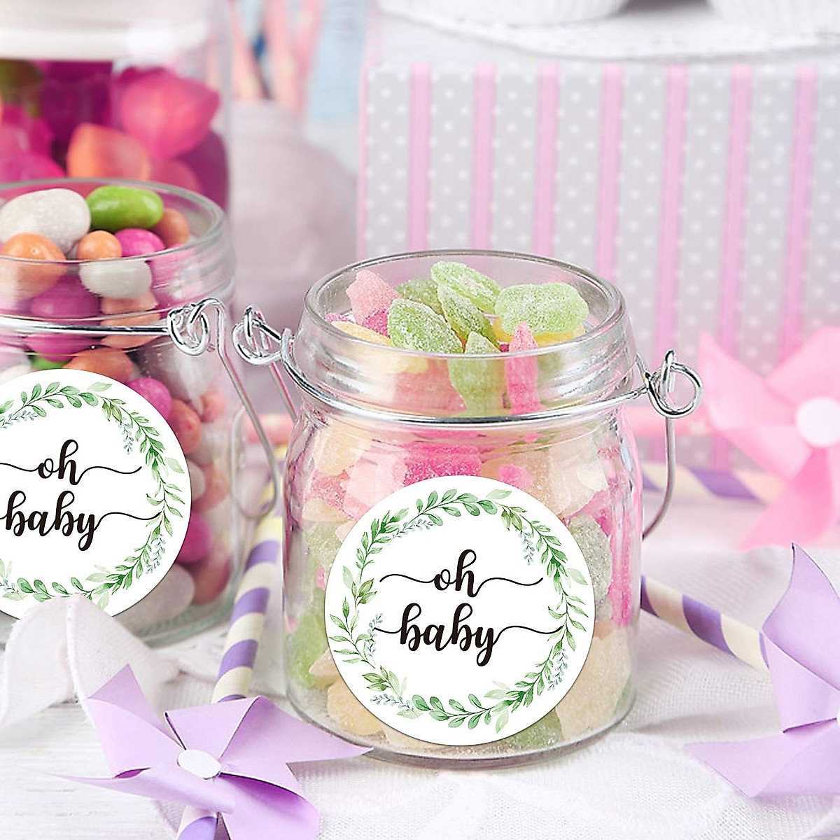 50 Pcs Greenery Baby Shower Thank You Labels, 2 Inch Oh Baby Stickers, Baby Gender Neutral Stickers, Baby Shower Favor Stickers, Thank You Stickers.