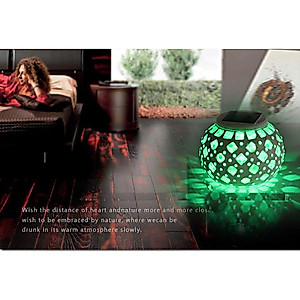 AMZSTAR Waterproof Color Changing Table Lamp, Solar Powered Mosaic Glass Ball LED Garden Lawn Night Light Lamps, Party Lights for Home,Yard, Indoor,Outdoor Decoration Lights (Yellow Square)