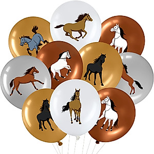 40 Pieces 12 Inch Horse Birthday Party Latex Balloons Decorations, Brown White Silver Horse Balloon Horse Racing Theme Decor for Wedding Party Baby Shower Cowboy Party Supplies Indoor Outdoor