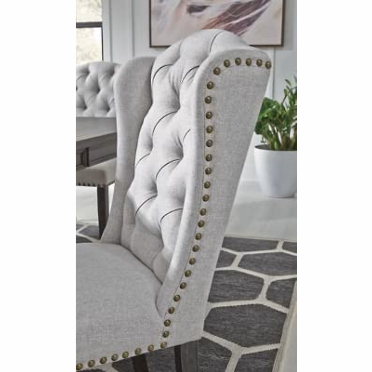 Signature Design by Ashley Jeanette Traditional Tufted Upholstered Wingback Dining Chair, 2 Count, Light Gray