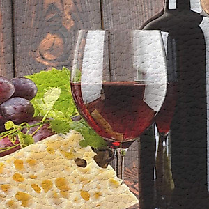 Kitchen Rug Set 2 Piece, Wine Kitchen Floor Mats Waterproof & Non-Slip PVC Leather Anti Fatigue Comfort Standing Mat Washable Kitchen Rugs Runner, Red Wine Grape Cheese Brown Vintage Wood Grain