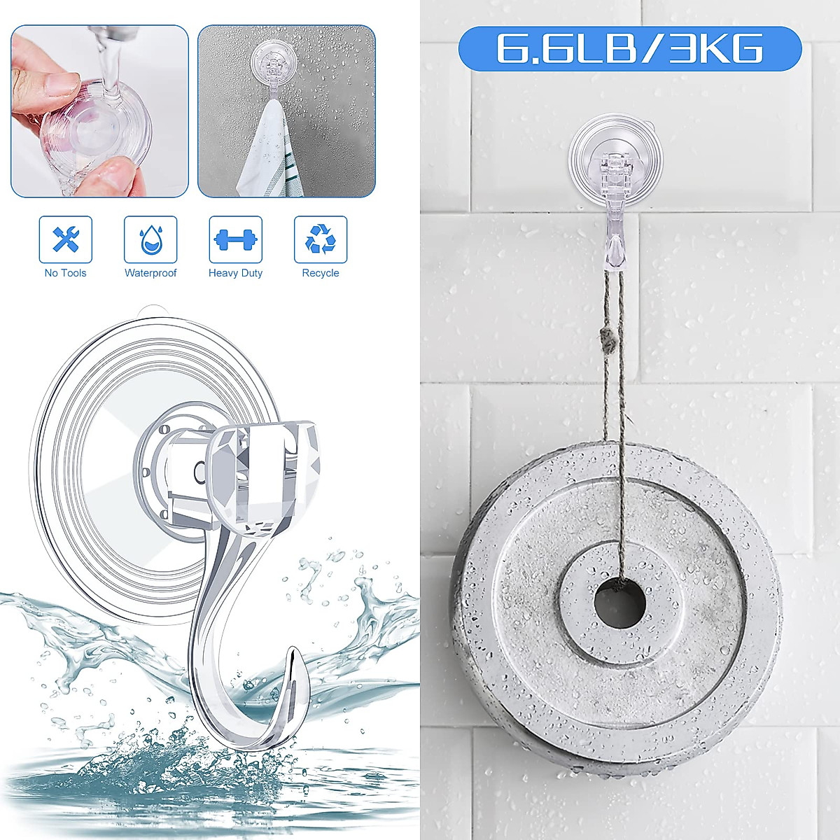 JUGEFORNI Wreath Hanger Suction Cup Hooks Reusable, 4 Pack Large Clear Heavy Duty Suction Hooks Hold 20 lb, Kitchen Bathroom Window Shower Suction Hanger for Wreaths, Towels, Loofah, Glass Door