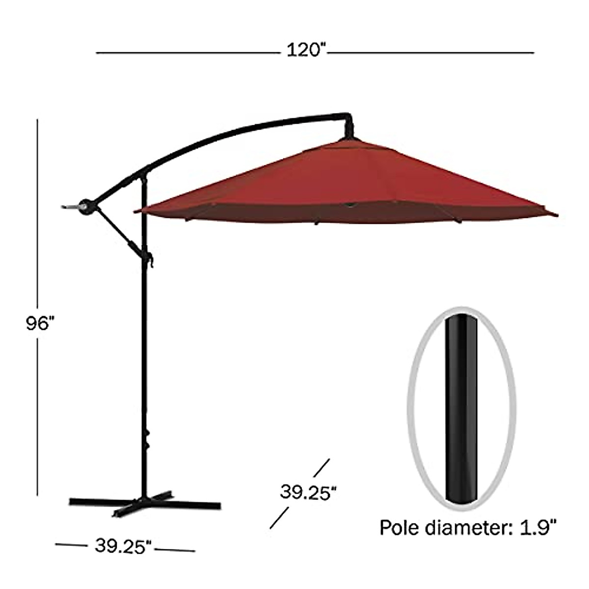 Pure Garden Offset Patio Umbrella – 10 Ft Cantilever Hanging Outdoor Shade - Easy Crank and Base for Table, Deck, Porch, or Poolside (Red)