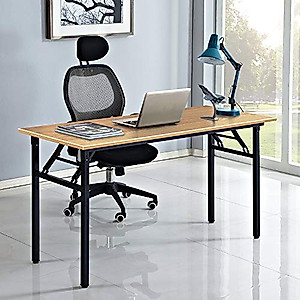 Need Computer Desk Office Desk 55 inches Folding Table Computer Table Workstation No Install Needed,Teak Black AC5BB-140X