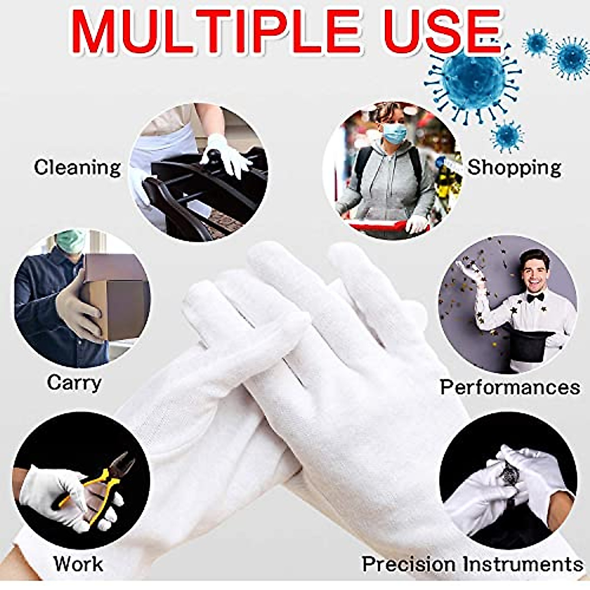 24pcs Unisex Soft White Cotton Gloves for Eczema Gloves for Moisturizing Dry Hands White Cotton Inspection Gloves (Large)