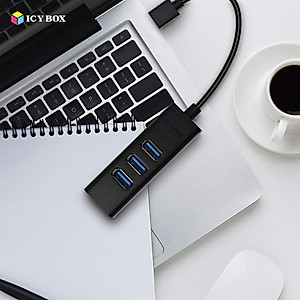ICY BOX 4 Port USB Hub 3.0 with USB 3.0 Connection Integrated Cable Aluminium Black