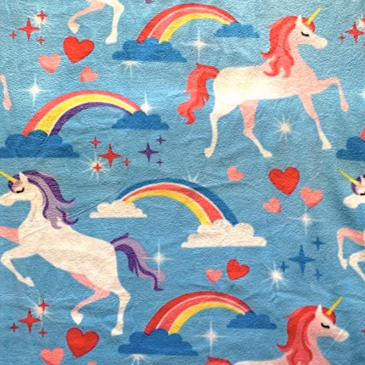 Unicorn Hearts & Rainbows Anti-Pill Premium No-Sew Throw Fleece Fabric Kit (72x60)
