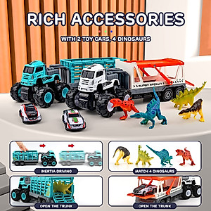 DY-GO Trucks Toy Set for 3+ Year Old Boys, Transport Car Carrier Truck Toys with Dinosaur Toys & Cars Toys for 3 4 5 6 7 Years Old Toddlers Boys and Girls for Birthday
