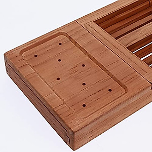 Ginsey Teak Bathtub Caddy Tray - Expandable Teak Bath Tray for Tub with Wine and Book Holder