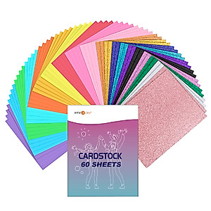 HTVRONT Colored Cardstock Paper Bundle, 60 Sheets 20 Colors, Glitter Cardstock and Colored Card Stock 8.5 x 11in, Thick Glitter Cardstock for Cricut Machine, Christmas Birthday Wedding Party Decor
