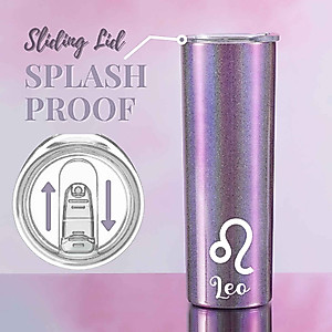 Onebttl Zodiac Astrology Sign Tumbler, Birthday Gifts, Purple Constellation Gifts for Women, Girl, Friend, Wife for Birthday & Christmas - Leo