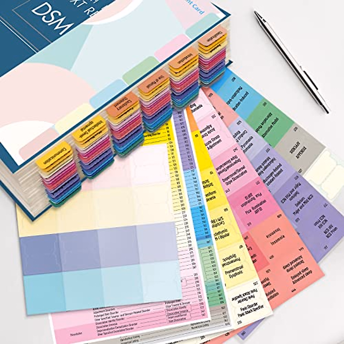 Index Tabs for DSM-5-TR, 94 Printed DSM-V-TR Tabs and 18 Blank Tab Stickers, with Alignment Card and Abbreviation Description Cards for The Diagnostic and Statistical Manual of Mental Disorders.