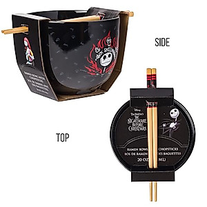 Silver Buffalo Disney Nightmare Before Christmas Jack Skellington Ceramic Ramen Noodle Rice Bowl with Chopsticks, Microwave Safe, 20 Ounces