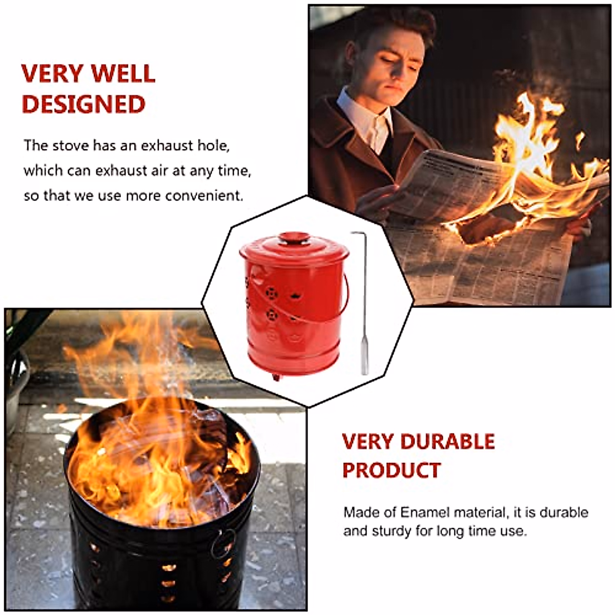 Operitacx Tabletop Fireplace Burn Incinerator Can Garden Cage Pit Stainless Steel Debris Burning Bucket Furnace Bin with Tongs for Ancestor Money Waste Garden Leaf Rest Cloud
