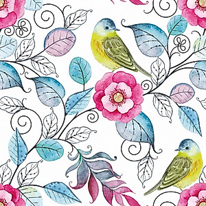 HotDecor 24"x118" Bird Boho Floral Wallpaper Flower Wallpaper Peel and Stick Floral Contact Paper Adhesive Stick on Botanical Wall Paper for Walls Cabinets Drawer Bedroom Shelves Decorative