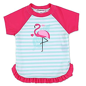 Dreamwave Flamingo Toddler Girls Swimsuit Set: Rash Guard Bikini Skirt One-Piece Pink/Blue 4T