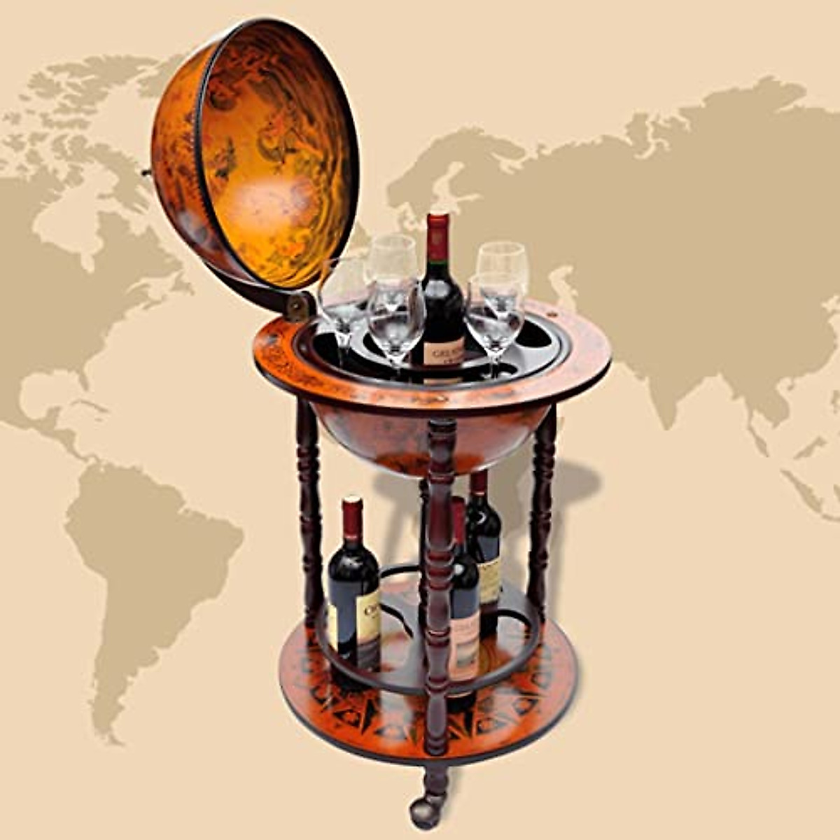 vidaXL Solid Eucalyptus Wood Globe Bar Wine Stand 16th Century Italian Liquor Mini Tables