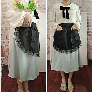 Vanoker Chef White Cotton Waist Aprons Home Kitchen Restaurant Photo Props Florist Shop Maid Waiter Waitress Lace Half Apron (White, 19.6L)