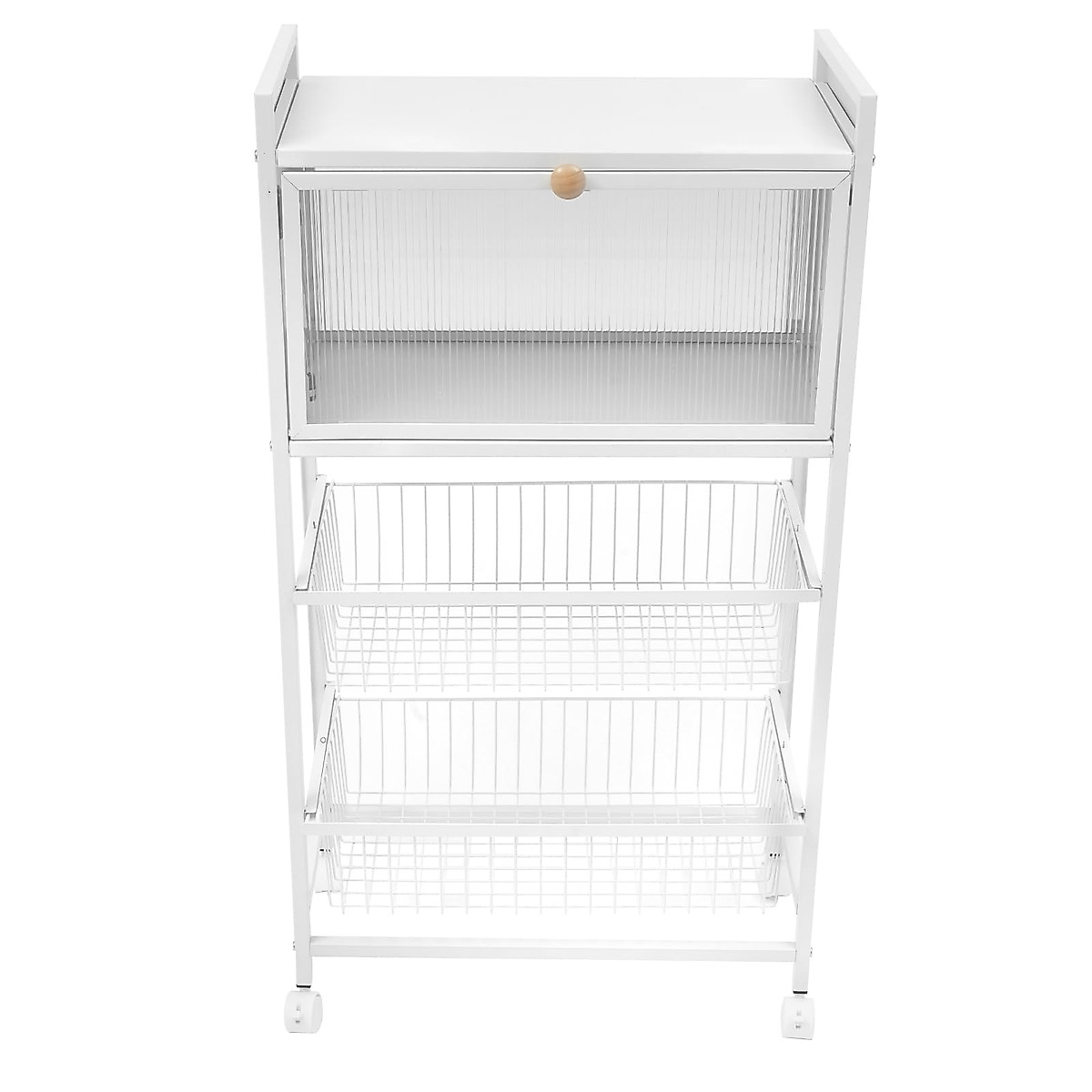 HuaShuani Kitchen Storage Rack, Bread Rack Coffee Station Microwave Rack Storage Rack Kitchen Cart, 4 Level Kitchen Drain Rack, Cutlery, Wine, POTS and Pans, 4 Universal Wheels (White)