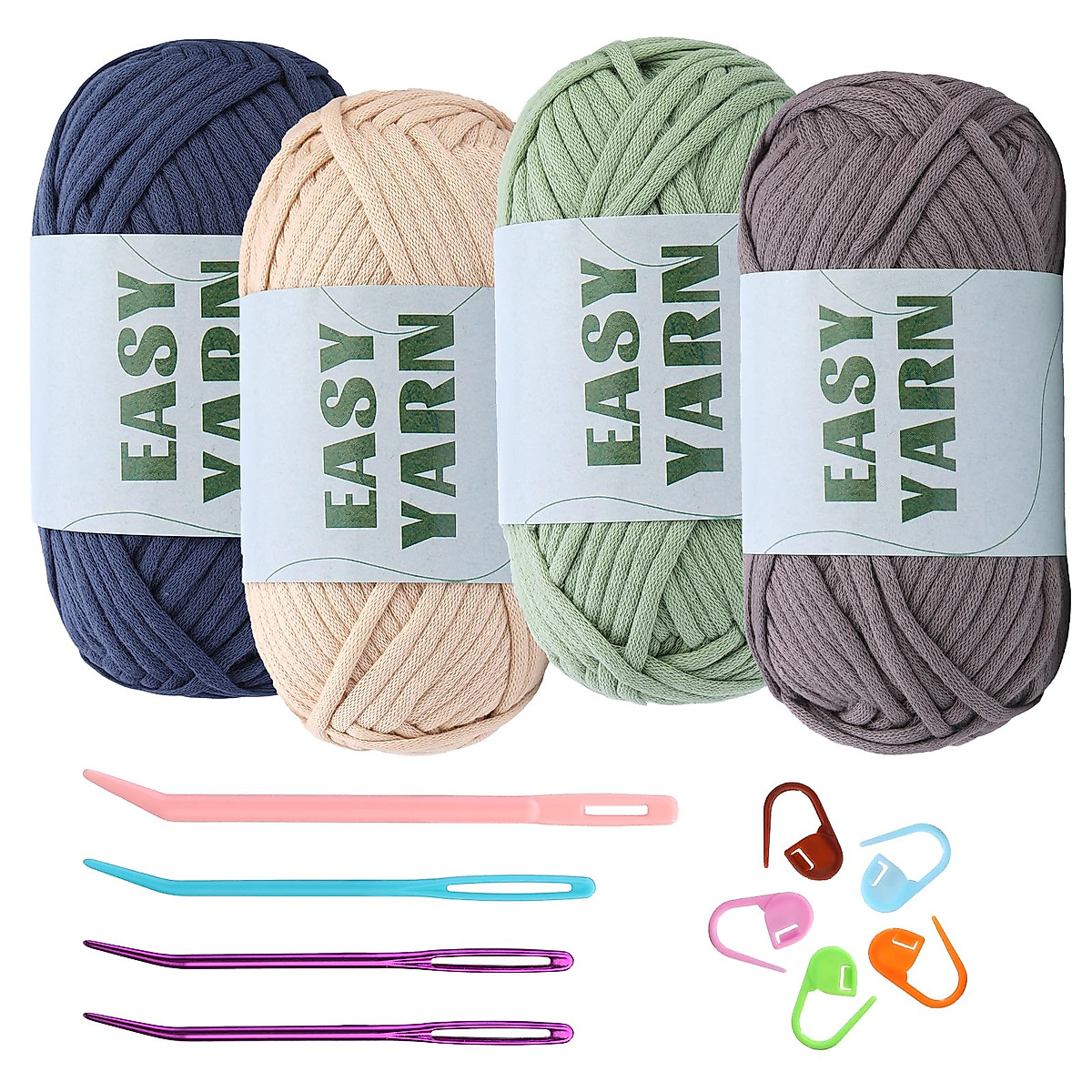 UzecPk 4x50g (7.1Oz) Beginners Crochet Yarn, 4x87Yds Easy Beginner Yarn, Easy-to-See Stitches, Cotton-Nylon Blend Yarn for Crochet Kit Making(Dark Blue&Light Green&Dark Gray&Beige)