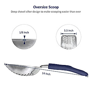 WePet Cat Litter Scoop, Aluminum Alloy Sifter, Kitty Metal Scooper, Deep Shovel, Long Handle, Poop Sifting, Kitten Pooper Lifter, for Litter Box, Irregularly Aluminum with Turkish Blue Handle