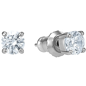 Swarovski Stilla Attract Stud Pierced Earrings, Clear Round-Cut Stones in a Rhodium-Finished Setting, Part of the Swarovski Stilla Attract Collection