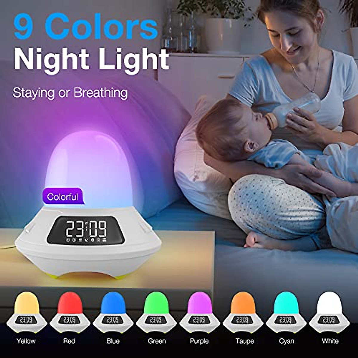Deerdance White Noise Machine with Alarm Clock, 10 High Fidelity Soothing Sounds with Night Light,Timer and Memory Function, Portable Sleep Sound Machine for Baby Kids Adults