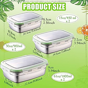 Nuanchu 6 Packs Stainless Steel Food Storage Containers Airtight Metal Food Containers Meal Prep Container Leak Proof Stackable Bento Lunch Box with Lids for Kitchen Travel Picnic and Camping (Green)