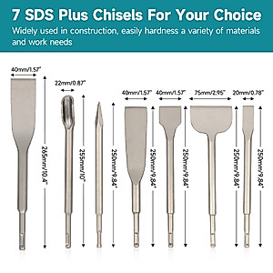 YOSIGHT 11Pcs Rotary Hammer Drill Bits and Chisel Set - SDS-Plus Carbide-Tipped Drill Bits and Chisels with Storage Pouch - Ideal for Concrete Brick Stone and Other Masonry Construction Materials