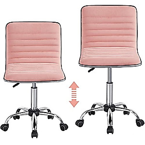 Yaheetech 2PCS Low Back Velvet Chairs Swivel Armless Desk Chair Ribbed Task Chair w/Lumbar Support, Wheels Apricot Pink