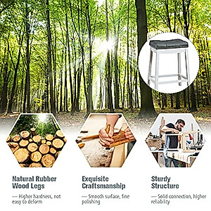 ERGOMASTER Set of 4 Cambridge Bar Stools, 24 Inch Counter Stools, Solid Wood Legs Espresso with Gray PU Cushion for Kitchen Living Room and Bar (Set of 4,24Inches White Leg