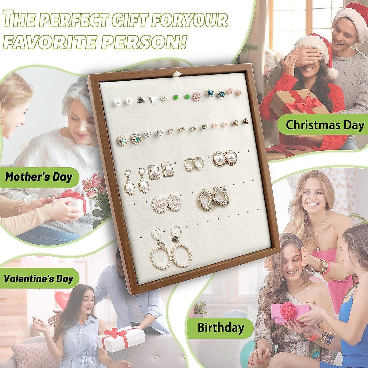 Homeanda Velvet L-Shaped 50 Slots Ring Earring Jewelry Display Tray Organizer Holder (L-Shaped 60Hole)