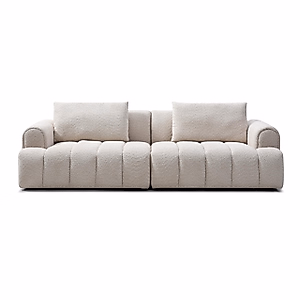 mr.waiba 100" Modular Combination Sofa Modern Minimalist Sofa Sectional Sofa Teddy Velvet Material with 2 Pillows, Large Sofa for Living Room/Office 2024 New Cloud Sofa(Teddy + Beige)