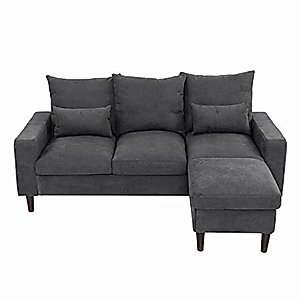 Panana Convertible Sectional Sofa Couch with Reversible Chaise, L-Shaped Couch Linen Fabric for Small Space, Apartment (Grey)